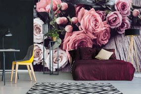 DIMEX | Samolepicí vliesová fototapeta na zeď Růžové a béžové růže MA-5-1334 | 375 x 250 cm | bílá, hnědá, růžová
