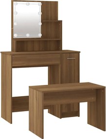Toaletní stolek sada s LED hnědý dub kompozitní dřevo 3114122