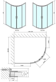 Polysan EASY LINE čtvrtkruhová sprchová zástěna 1200x900mm, L/R, čiré sklo, EL2715