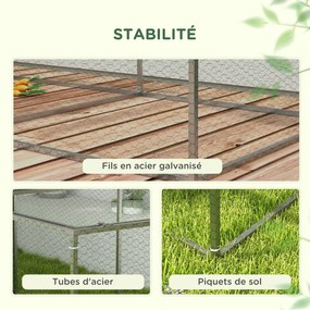 PawHut Venkovní Kurník pro Králíky 3 m² pro Malá Zvířata 3 x 1 x 0,8 m Galvanizovaná Ocel, 1 Horní Dveře, Kryté Prostor Tarp