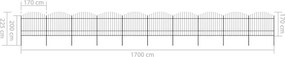 vidaXL Zahradní plot s hroty ocel (1,5–1,75) x 17 m černý [277748]