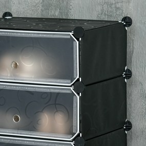 HOMCOM Úložný box na boty DIY zásuvný stojan na 6 párů bot, plast/ocel, černý+bílý, 49x36.5x108cm