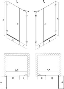 Mexen Lunar-B, výklopné sprchové dveře levé 150 cm, čiré sklo, černý profil, 832S-150-050-70-00-L