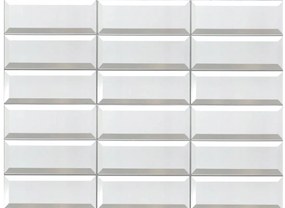 3D - PVC obkladový panel - Kachlička podélná bílá, šedá spára