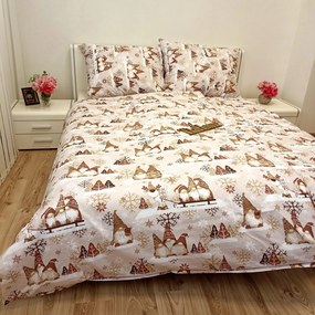 Povlečení bavlněné Vánoční skřítky hnědé TiaHome - 1x Polštář 90x70cm, 1x Přikrývka 140x200cm