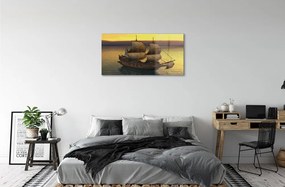 Obraz na skle Yellow sky ship sea 125x50 cm