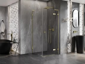 Mexen Lunar, L výklopný sprchový kout pravý 90 x 90 cm, 8mm čiré sklo, zlatý profil, 834L-090-090-50-00-P