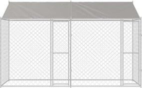 Psí klec s střechou Stříbrná 400 x 200 x 256 cm Ocel a PE 3368298