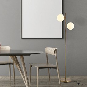 HOMCOM stojací lampa 2-dílná se skleněným stínidlem, ocel a sklo, výška 165 cm, zlatá a bílá, moderní design do obývacího pokoje