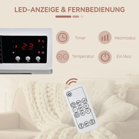 HOMCOM Topný ventilátor na stěnu 2000W s dálkovým ovládáním, 2 topné režimy, LED displej, 12hodinový časovač pro koupelnu 820-254