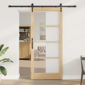 Posuvné dveře 93 x 211 cm Masivní borové dřevo a sklo 3332401