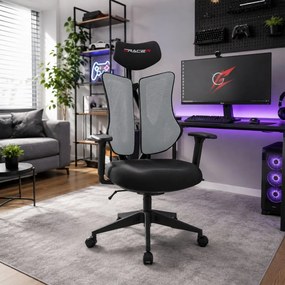 Herní  ergonomická  židle ERACER H3246 — síť / látka, šedá / černá
