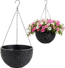 Flamenco Mystique Velký šedý závěsný květináč Rattan Design 26 cm ROS10GRAF