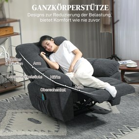 HOMCOM Relaxační křeslo, masážní čalouněné křeslo s 8 vibračními body, nastavitelná podnožka, boční kapsa, opěradlo, šedá