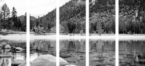 5-dílný obraz jezero v nádherné přírodě v černobílém provedení