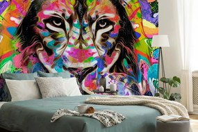 Samolepící tapeta barevná hlava lva - 450x300 cm