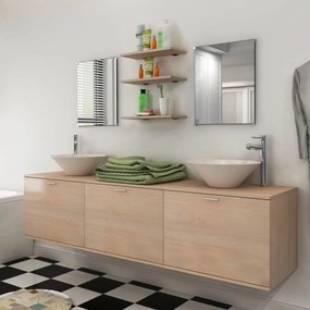 vidaXL Desetikusový set koupelnového nábytku s umyvadlem a baterií, [273692] Barva: Béžová