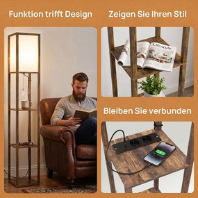 HOMCOM LED stojací lampa se 3 policemi, stojací lampa s objímkou E27, 26 x 160 cm, pro obývací pokoj/ložnici