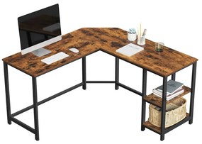 Rohový kancelářský stůl se dvěma policemi, industriální styl