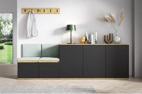 Eka Předsíňová stěna s čalouněnými panely Trinity 35 - Dub Artisan s černou / Světlá zelená 2321