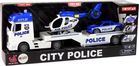 LEAN Toys Sada: Policie, odtahovka, nákladní auto, autíčko, vrtulník, zvuky, světla