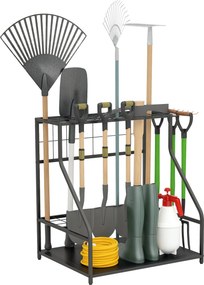 Organizér na zahradní nářadí Outsunny s háčky, 3-podlažní držák na nářadí do garáže, stojan na zahradní nářadí pro nůžky, lopaty a hrabla, oranžová g…