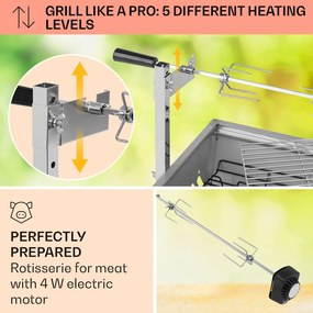 Klarstein Sauenland Mini, rotační gril s rožněm, otočný špíz, 4W, 12 kg max., nerezová ocel