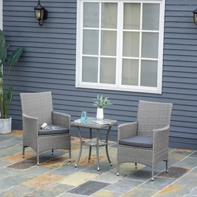 Souprava zahradního nábytku Outsunny Poly Rattan, venkovní lounge nábytek na balkon pro 2 osoby, 3-dílná sedací souprava, 2 křesla, stůl a polstry, z…