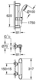 Grohe Grohtherm 1000 - Termostatická sprchová baterie, se sprchovou soupravou 60cm, chrom 34151004