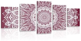 5-dílný obraz Mandala harmonie na růžovém pozadí - 100x50 cm