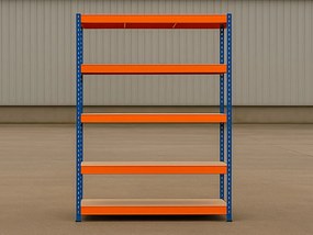Regál 200x90x50 cm lakovaný 5-policový, nosnost 100 kg - modro-oranžový