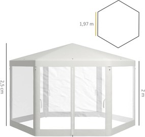 Outsunny Pavilon 4x3m Hexagonální Voděodolný Stabilní Zimní Pavilon s Moskytiérou a 6 Bočními Panely pro Zahradní Akce, Krémová