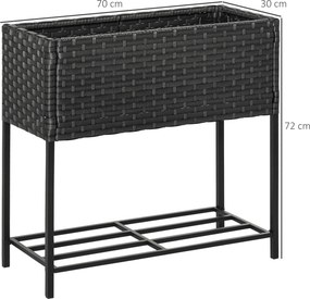 Vyvýšený záhon Outsunny z polyratanu s nožičkami a policí, 70 x 30 x 72 cm, hnědý pro zahradu balkon terasu | Aosom.de