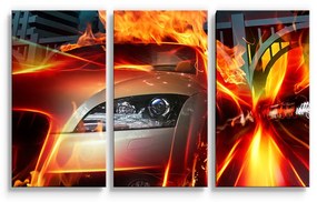 Sablio Obraz - 3-dílný Auto v plamenech - 120x80 cm