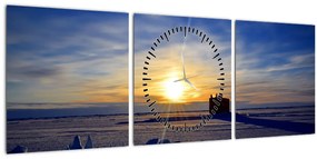 Obraz - polární krajina (s hodinami) (90x30 cm)