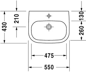 Duravit D- Code - Umyvadlo Med, 1 otvor pro armaturu propíchnutý, 55 x 43 cm, bílé 23115500002