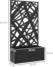 Outsunny Pěstební Box s Mřížkou, Ochranný Paravent, Kovový Pěstební Box pro Vnitřní a Vnější Použití, Balkónová Terasa, 61x23x113 cm, Černá