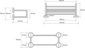 Sapho, X-ROUND polička na ručníky dvojitá 650mm, chrom, XR416