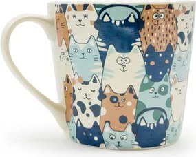 Porcelánový hrnek Kočičí společnost, 400 ml – kočky zvenku, jedna uvnitř