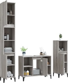 3dílný set koupelnového nábytku šedý sonoma kompozitní dřevo 3185627