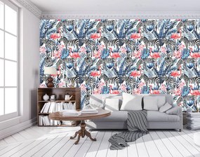 Fototapeta - Mozaika - zebra a plameňák (254x184 cm)
