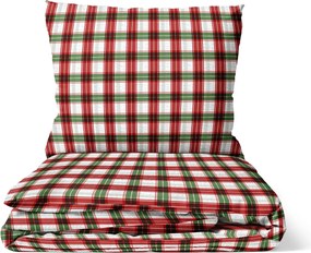 Krepové prodloužené povlečení Kostka - červenozelené Velikost: 140 x 220 + 70 x 90