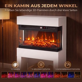 HOMCOM elektrický nástěnný krb s 3D efektem plamene a římsou, 64 cm, bílý
