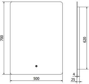 Mexen Sun, LED koupelnové zrcadlo s podsvícením 50 x 70 cm, 6000K, ochrana proti zamlžování, 9807-050-070-611-00
