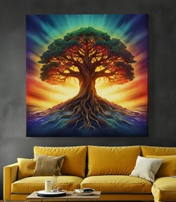 Obraz na plátně - Strom života Duhová záře FeelHappy.cz Velikost obrazu: 80 x 80 cm