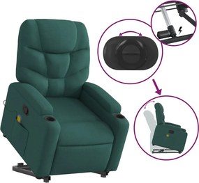 Zvedací masážní polohovací křeslo tmavě zelené textil 3204614