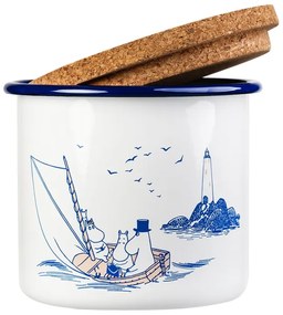 Dóza s víkem Moomins Sailors 1,3l, smalt-korek / bílo-modrá