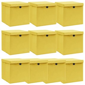 Úložné boxy s víky 10 ks žluté 32 x 32 x 32 cm textil - Default Title