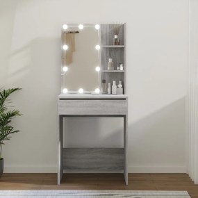 vidaXL Toaletní stolek s LED šedý sonoma 60 x 40 x 140 cm