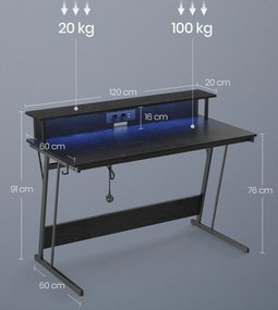Herní stůl Hill s LED osvětlením černý